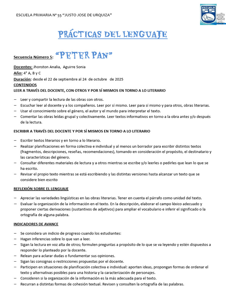Secuencia #5 Peter Pan | PDF | Lingüística | Comunicación humana