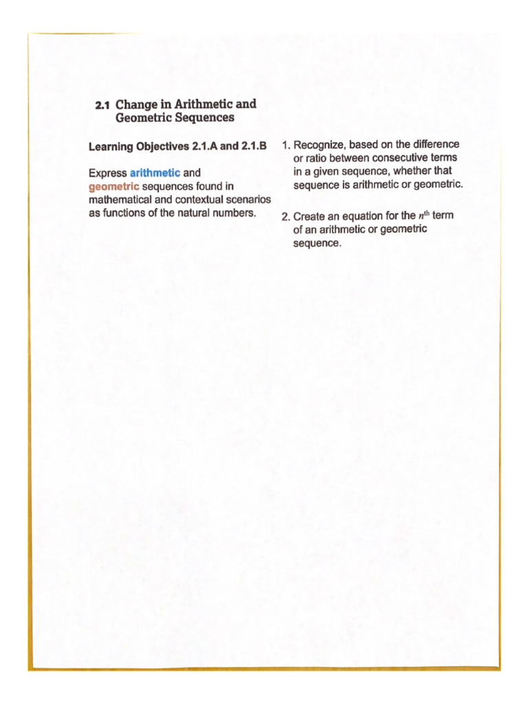 Notes Topic 2.1 Change in Arithmetic - Geometric Sequences - Completed ...