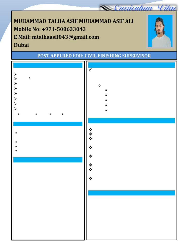 Muhammad Talha Asif Muhammad Asif Ali CV | PDF
