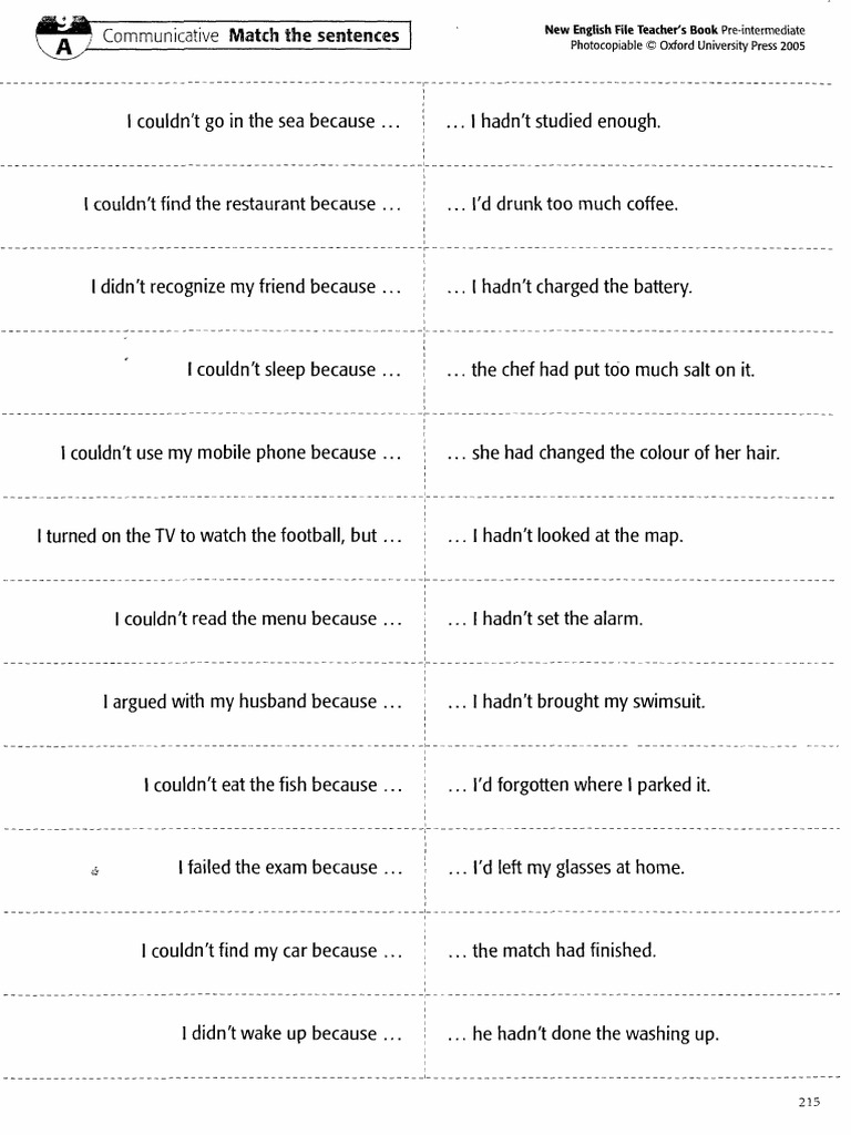 Past Perfect Matching Game | PDF