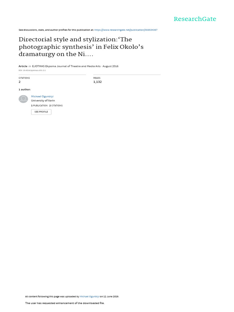 Directorial Style and StylizationThe Photographic | PDF | Dances | Theatre