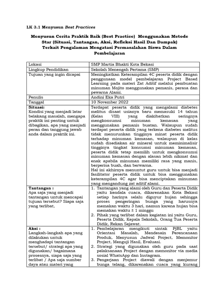 LK 3.1 Menyusun Best Practices - Andini Eka Putri | PDF