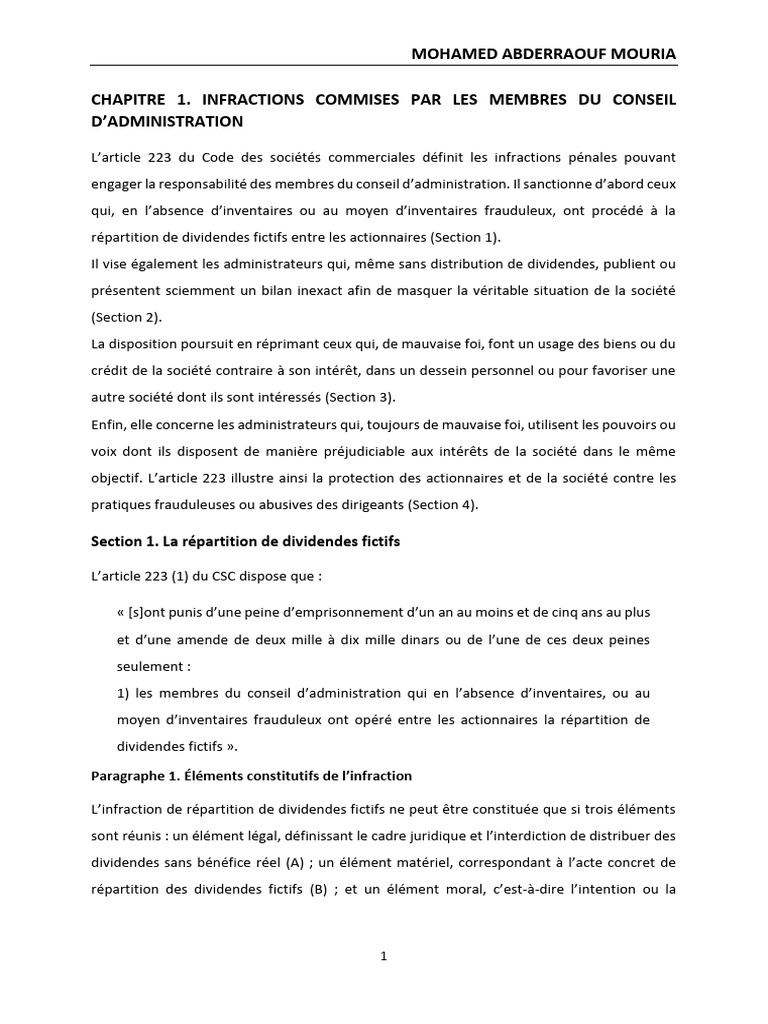 Chapitre 1. Infractions Commises Par Les Membres Du Conseil ...
