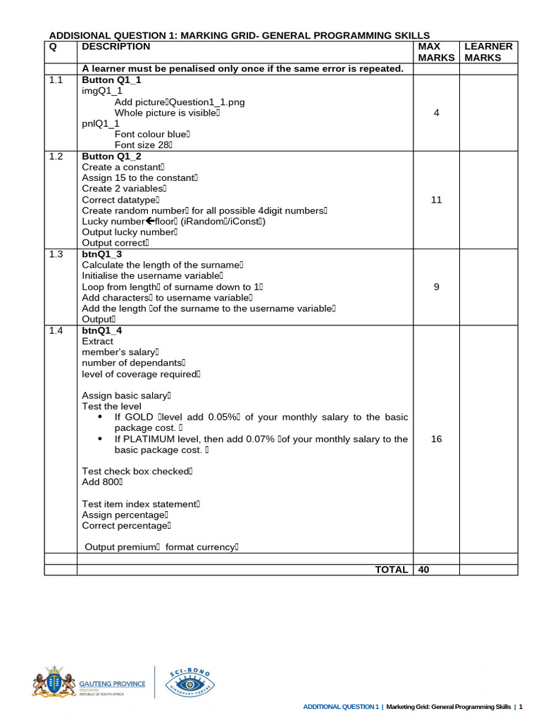 Additional Question 1 Marking Grid | PDF | Computer Science | Computer ...
