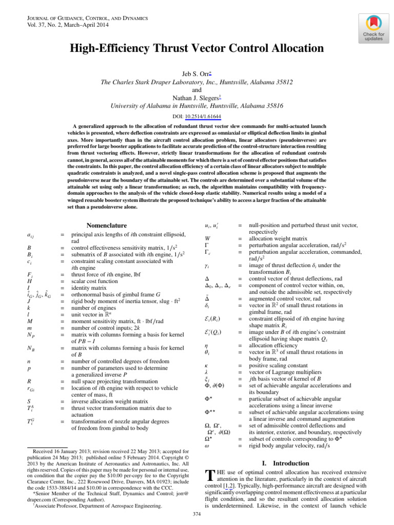 High-Efficiency Thrust Vector Control Allocation | PDF | Mathematical Optimization | Kinematics