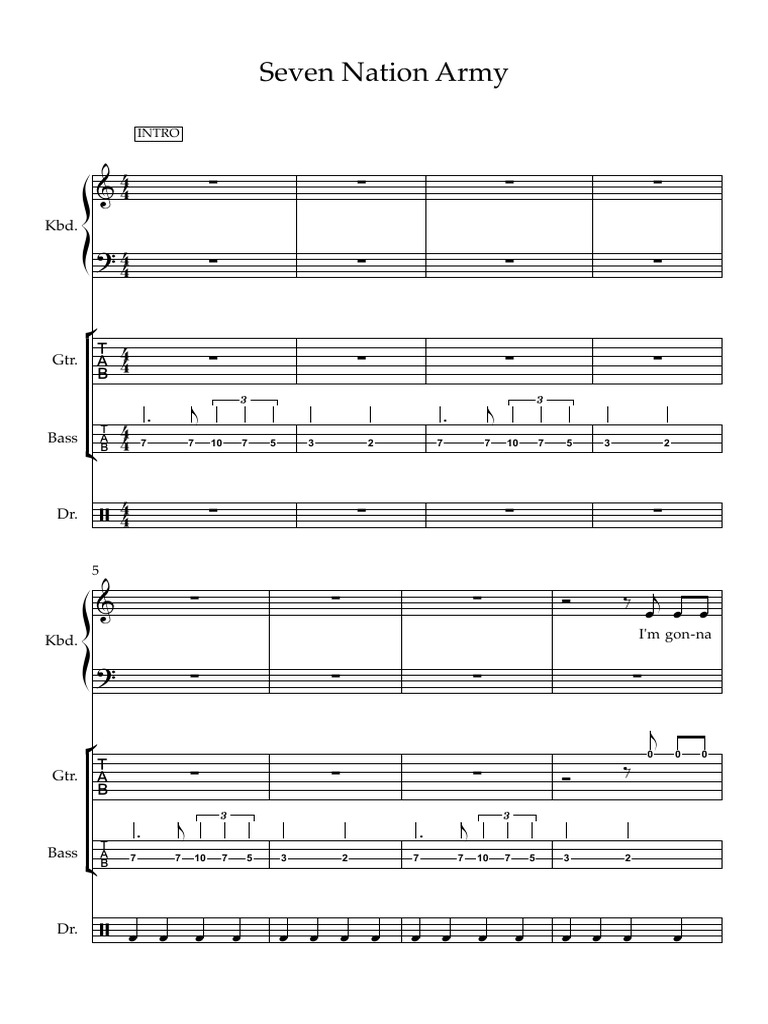 Seven Nation Army (Piano, Git, Bass, Drums) Copy (Helps) | PDF