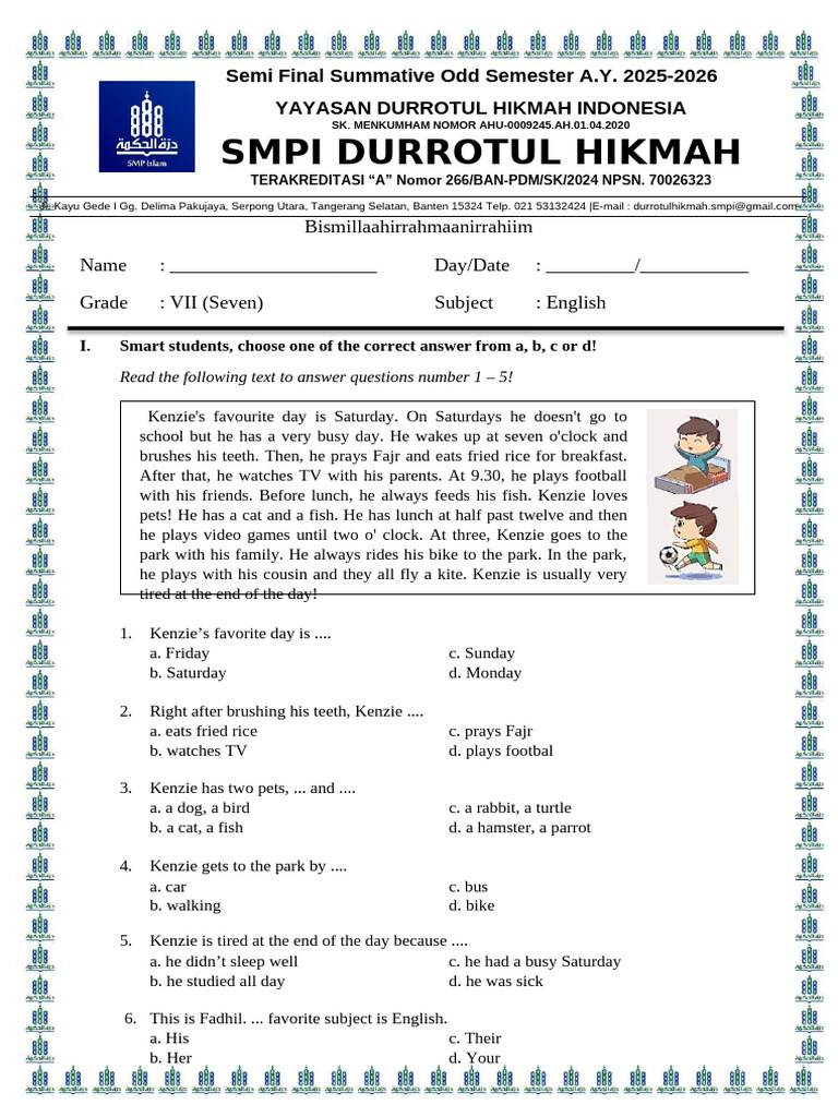 Mid Summative Semester 1 Grade 8 2025 | PDF | Language Mechanics | Grammar