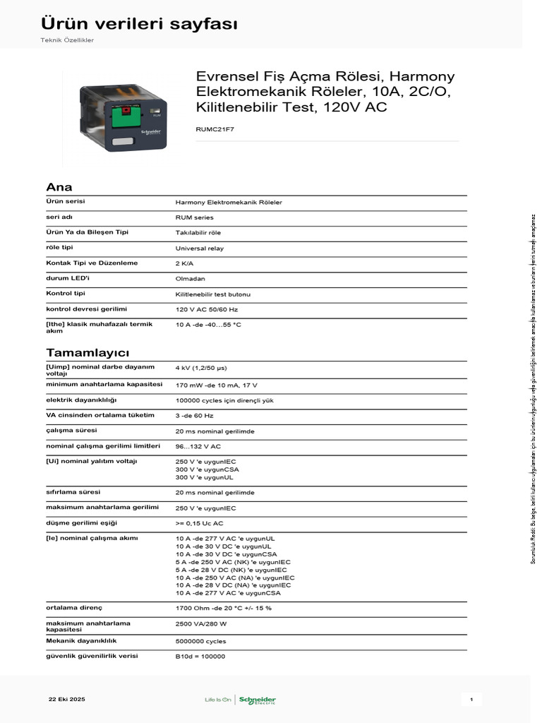 Schneider Electric Harmony-Elektromekanik-Röleler RUMC21F7 | PDF