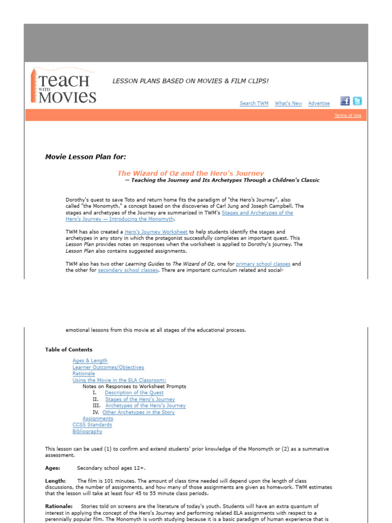The Wizard of Oz - Hero's Journey Lesson Plan | PDF | Dorothy Gale ...