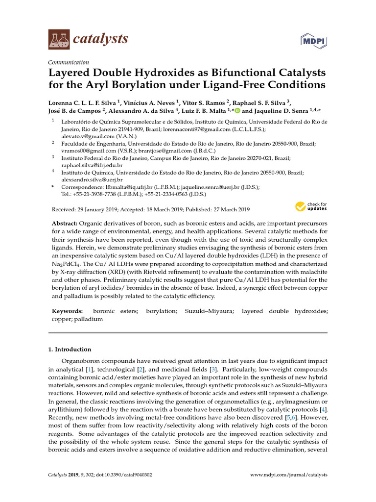 Aryl Borylation With LDHs As Catalyst | PDF | Chemical Substances ...