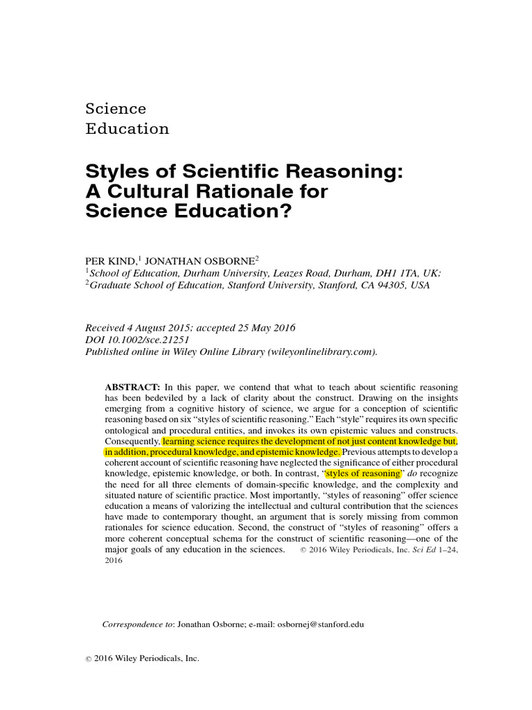 Kind2016 - Style of Scientific Reasoning | PDF | Science | Knowledge
