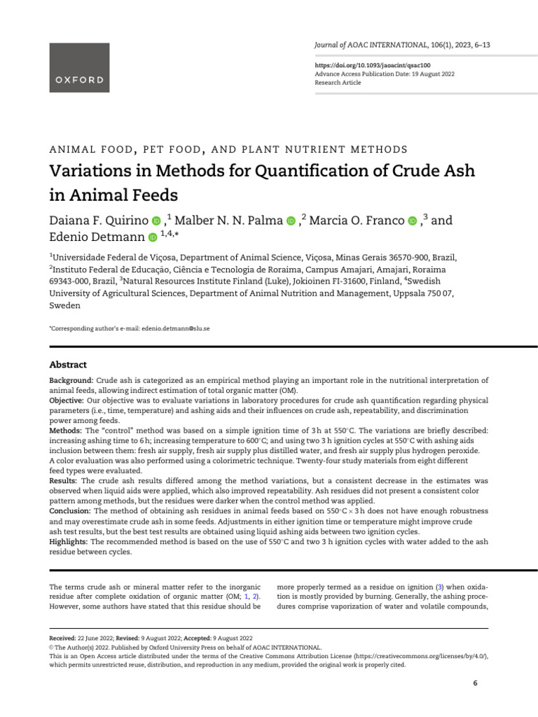 Variations in Methods For Quantification of Crude Ash | PDF ...