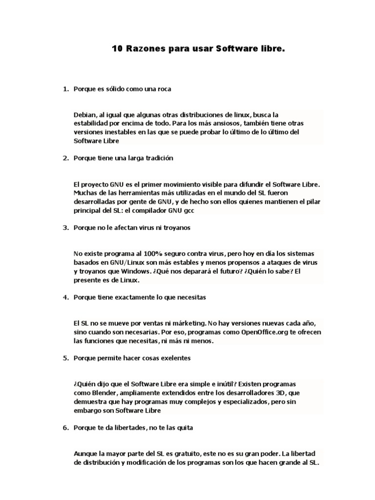 10 Razones para Usar y No Usar Software Libre | PDF | Distribución de ...