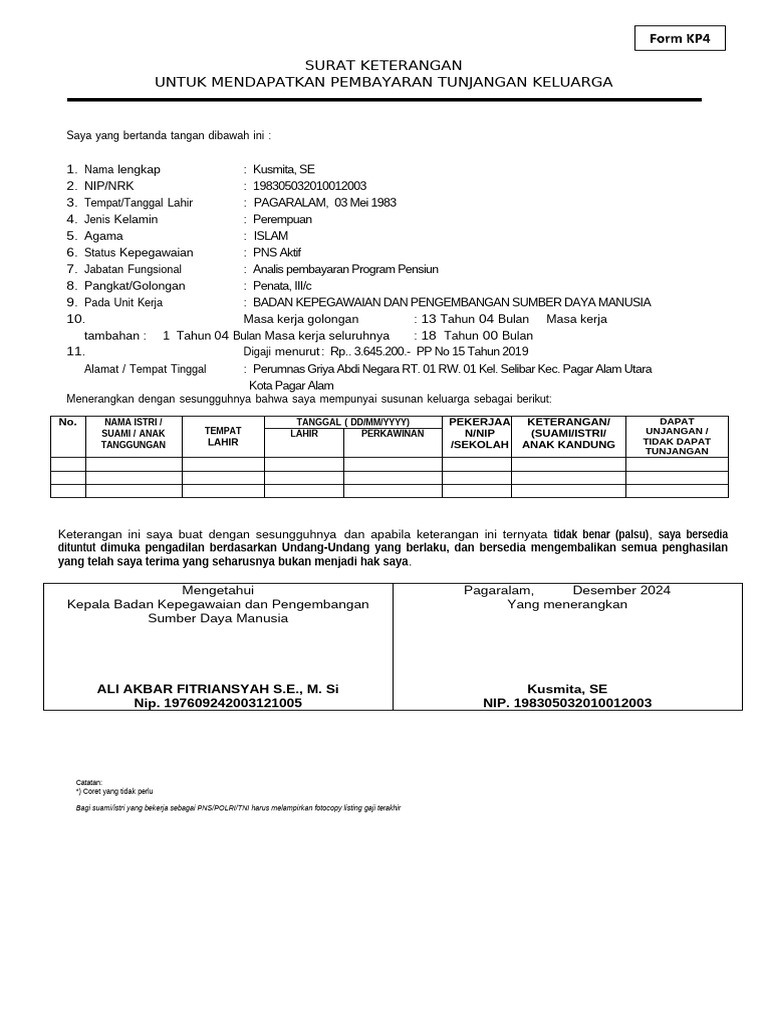 Formulir - KP4 2024 Baru-1 | PDF
