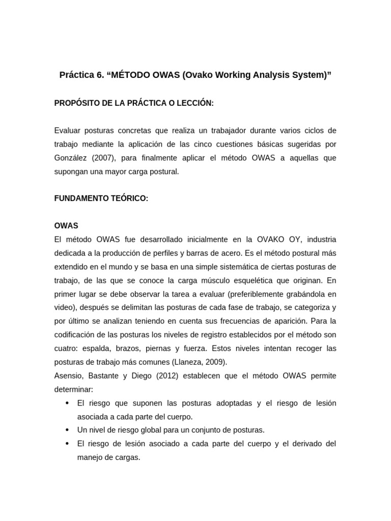 Análisis de Posturas con Método OWAS | PDF | Riesgo | Rodilla
