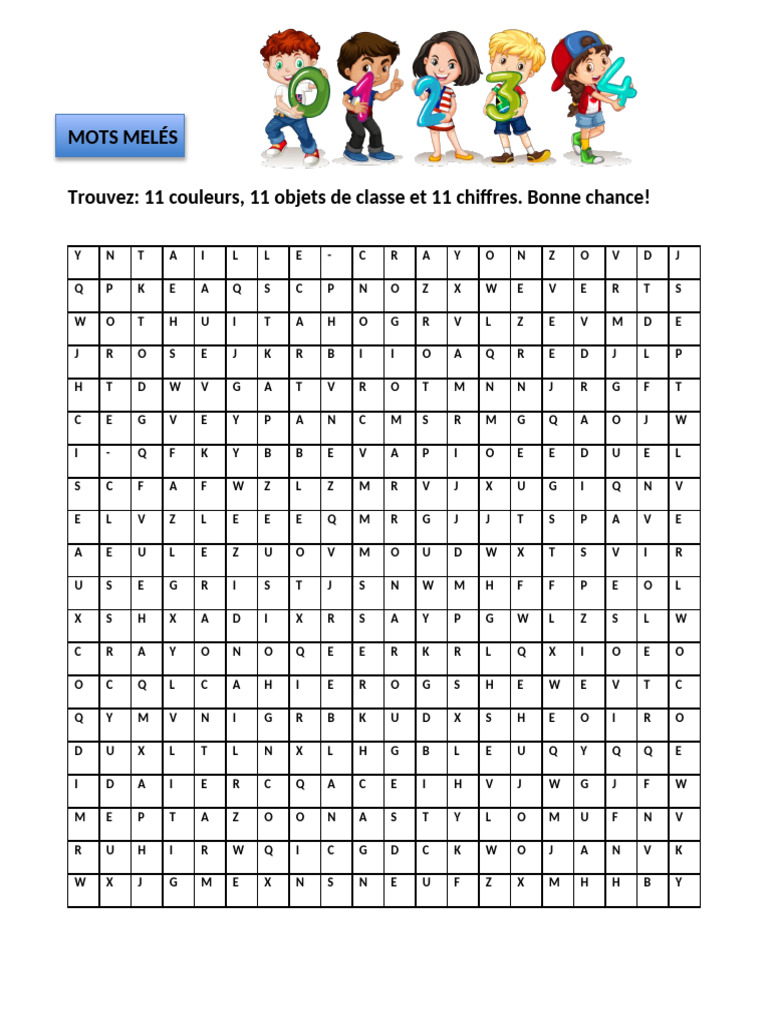 Sopa de Letras Colores Clase Numeros | PDF
