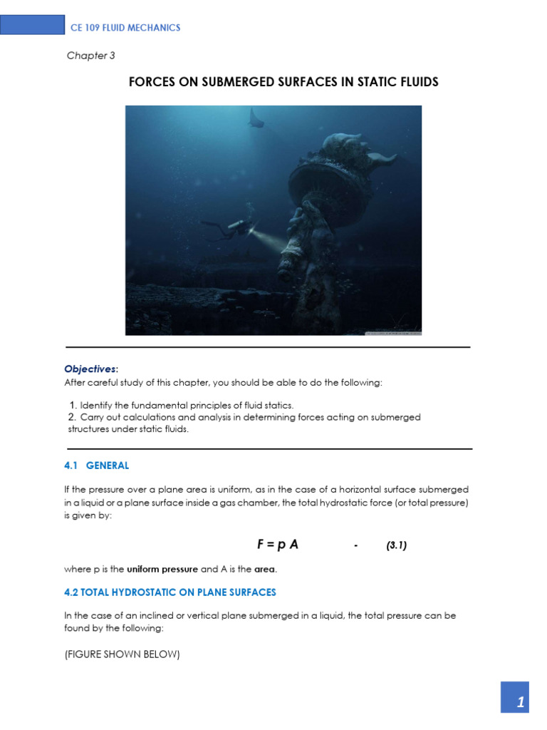 III. Forces On Submerged Surfaces On Static Fluids | PDF | Pressure | Area
