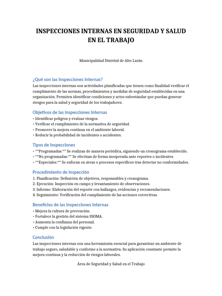 Triptico Inspecciones Internas | PDF
