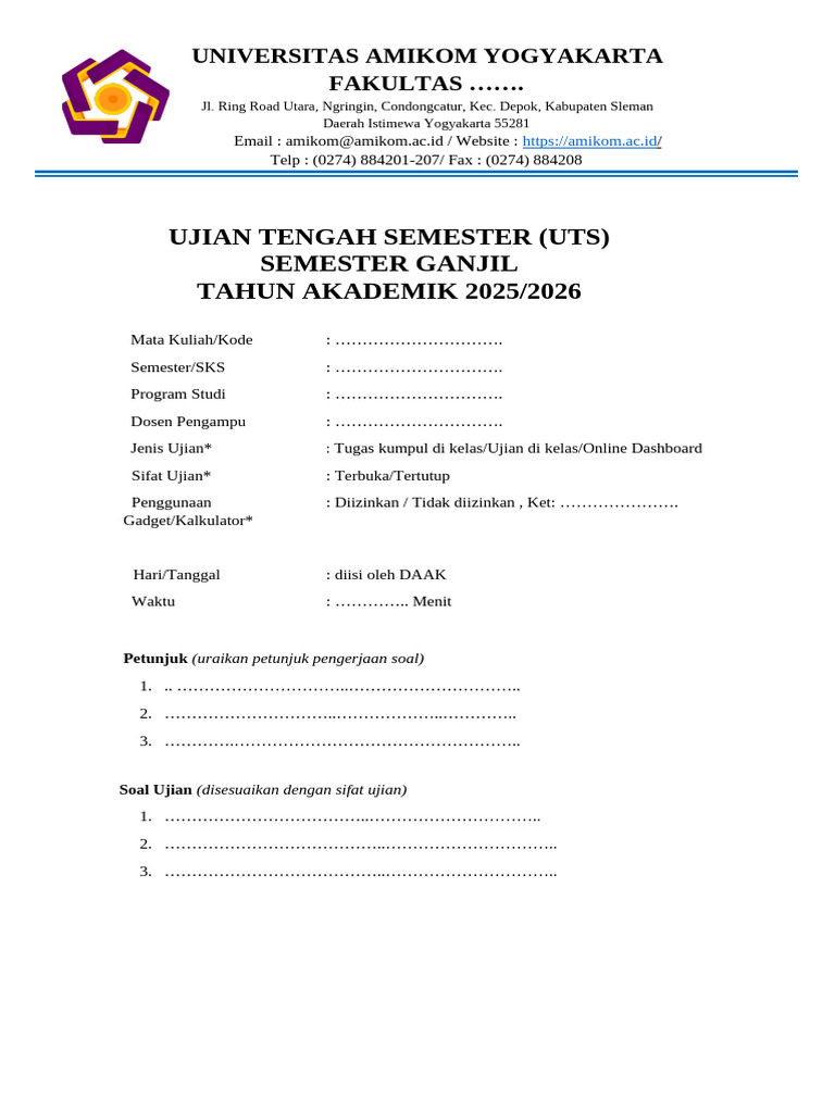 Template Uts Reguler | PDF