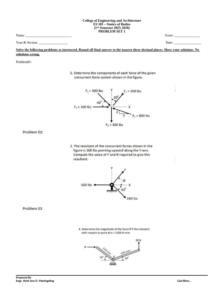 ES101 Problem Set 01 | PDF