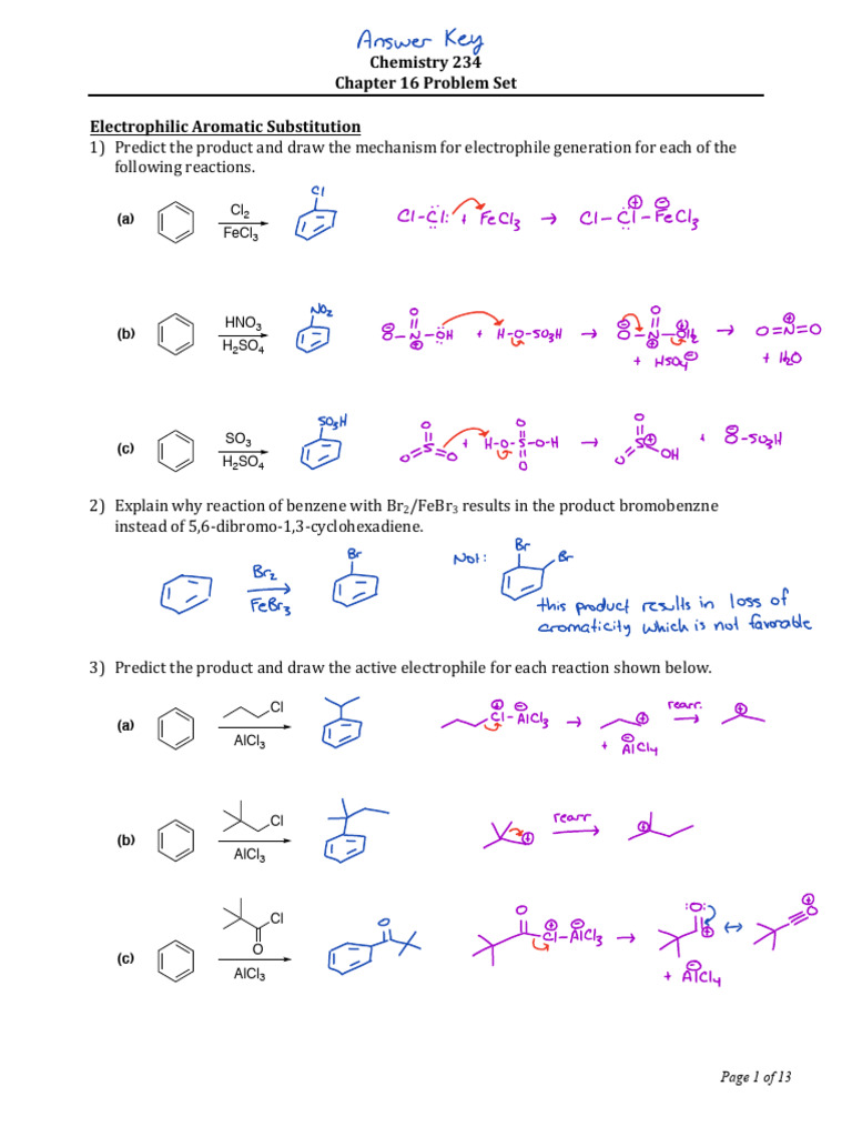 CH 16 Problem Set MCM Key | PDF | Chemical Reactions | Aromaticity