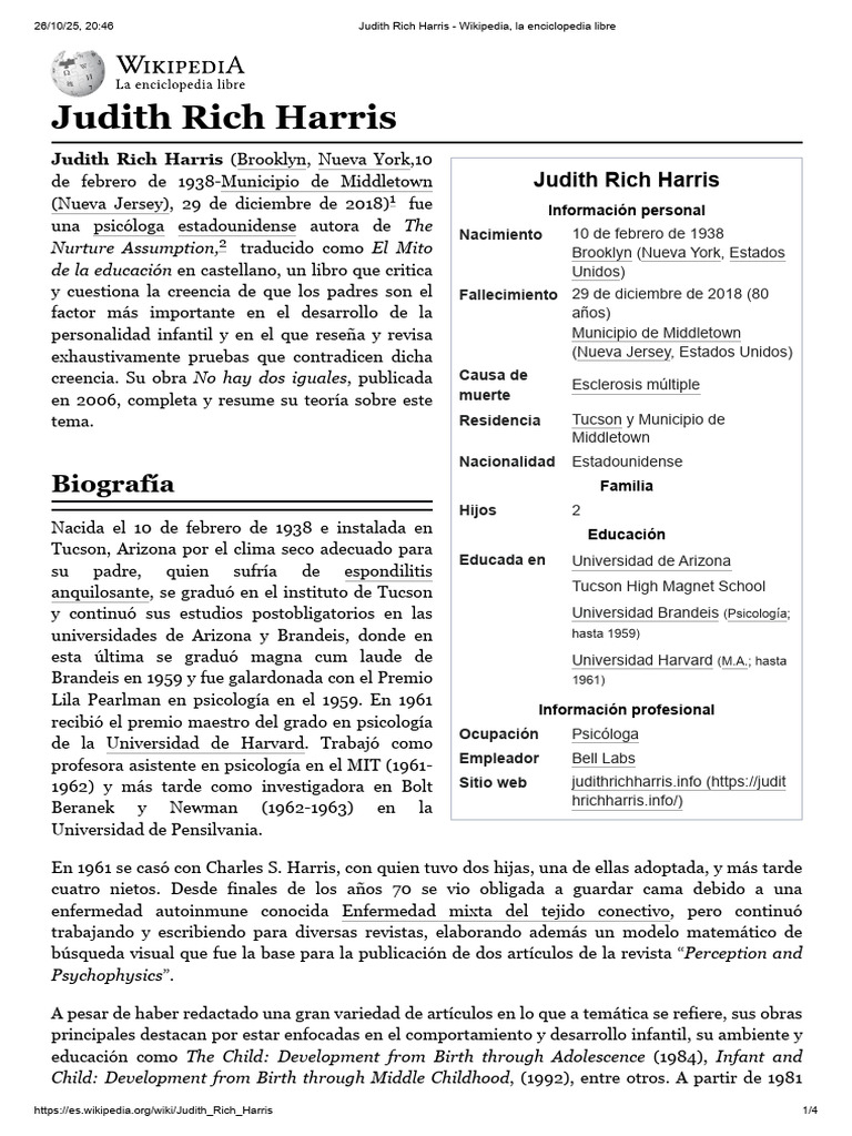 Judith Rich Harris - Autora Escuela de Niños | PDF | Ciencias del ...