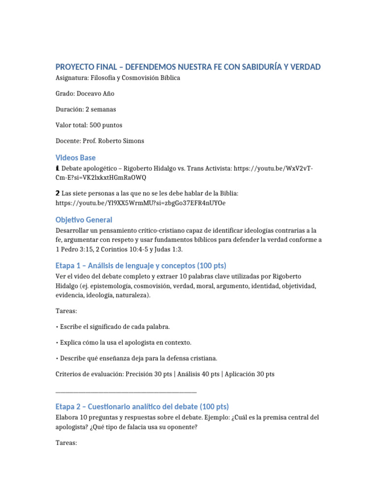 Proyecto Defiende Tu Fe Filosofia Cosmovision Biblica | PDF | Verdad ...