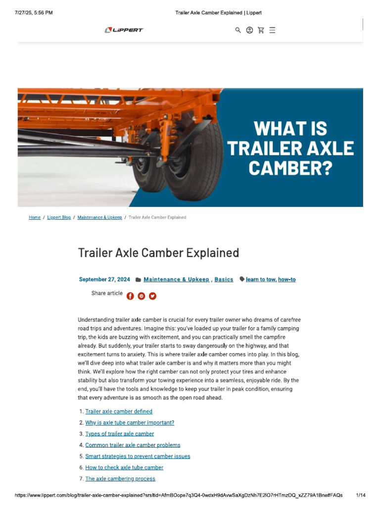 Lippert Trailer Axle Camber Explained (Bend of Axles) | PDF