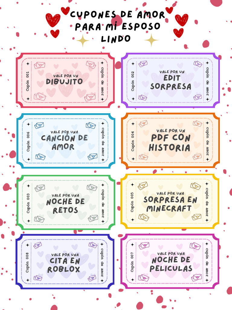 Cupón de Amor Vales para San Valentín Cumpleaños Imprimibles Románticos ...