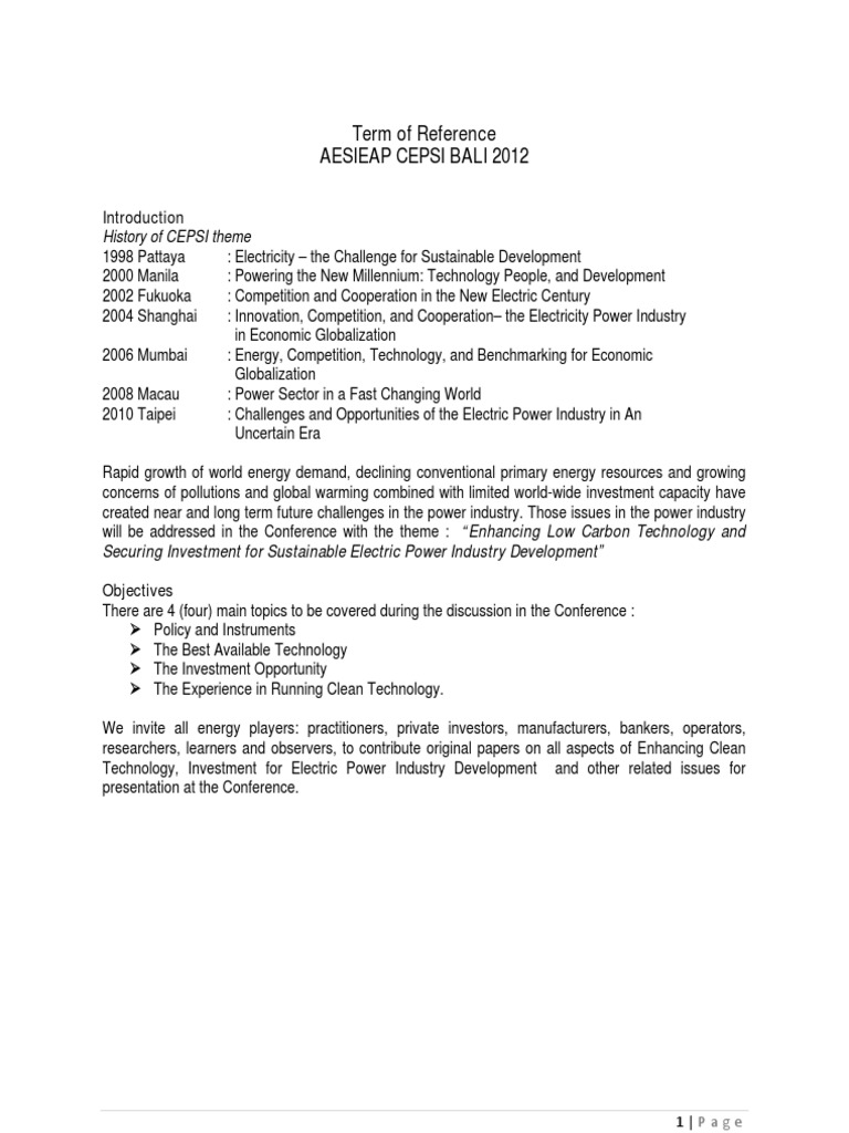 TOR Call For Papers CEPSI | PDF | Clean Technology | Sustainability