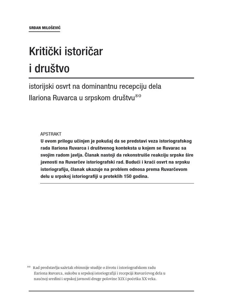 Kriticki Istoricar I Drustvo Istorijski | PDF