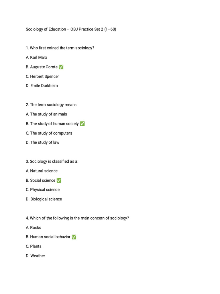 Sociology of Education Practice Questions | PDF | Sociology | Society