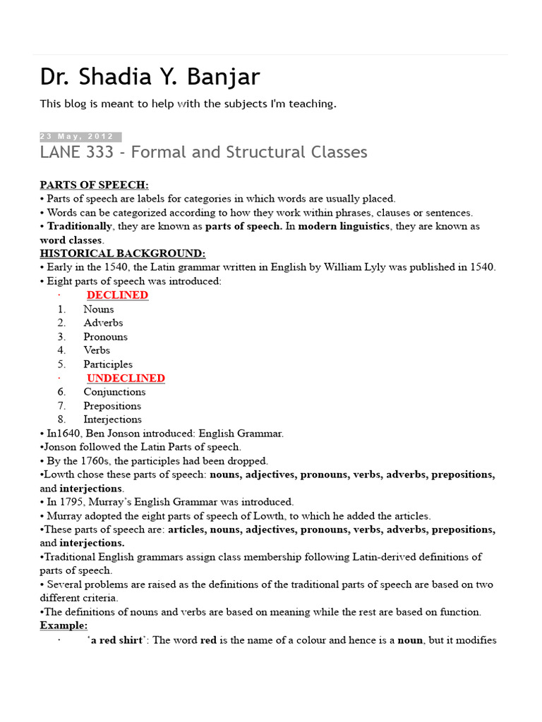 Dr. Shadia Y. Banjar - LANE 333 - Formal and Structural Classes | PDF ...