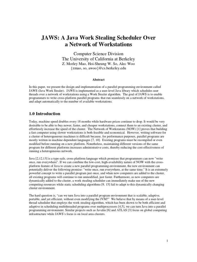 JAWS: A Java Work Stealing Scheduler Over A Network of Workstations ...