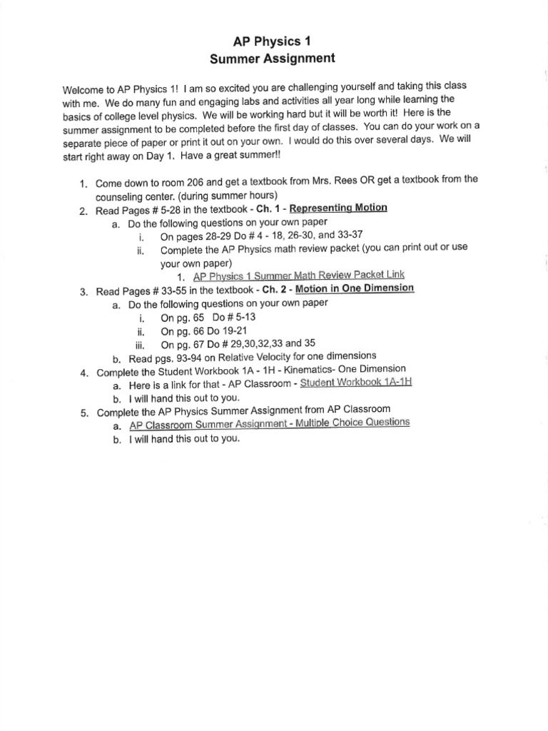 AP Physics Summer 25 Assignment | PDF
