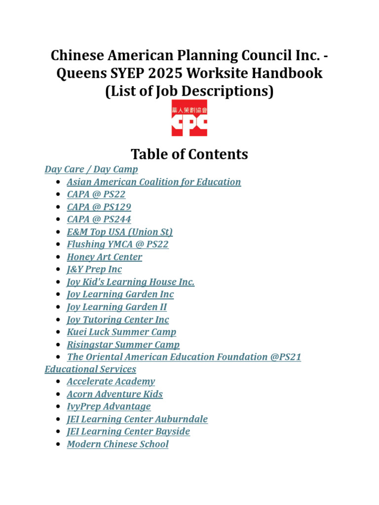 SYEP Worksite Handbook - May 16th | PDF | Classroom Management | Medicine