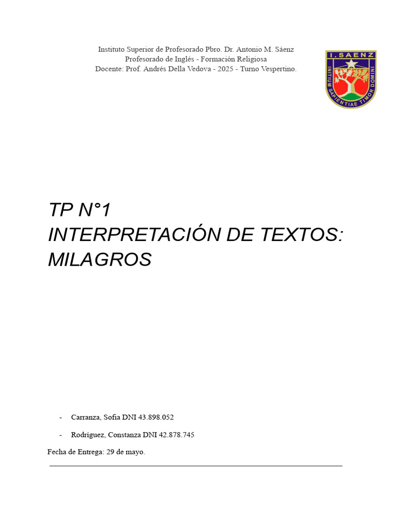 Tpn°1 - Formacion Religiosa I | PDF | Contenido del Nuevo Testamento