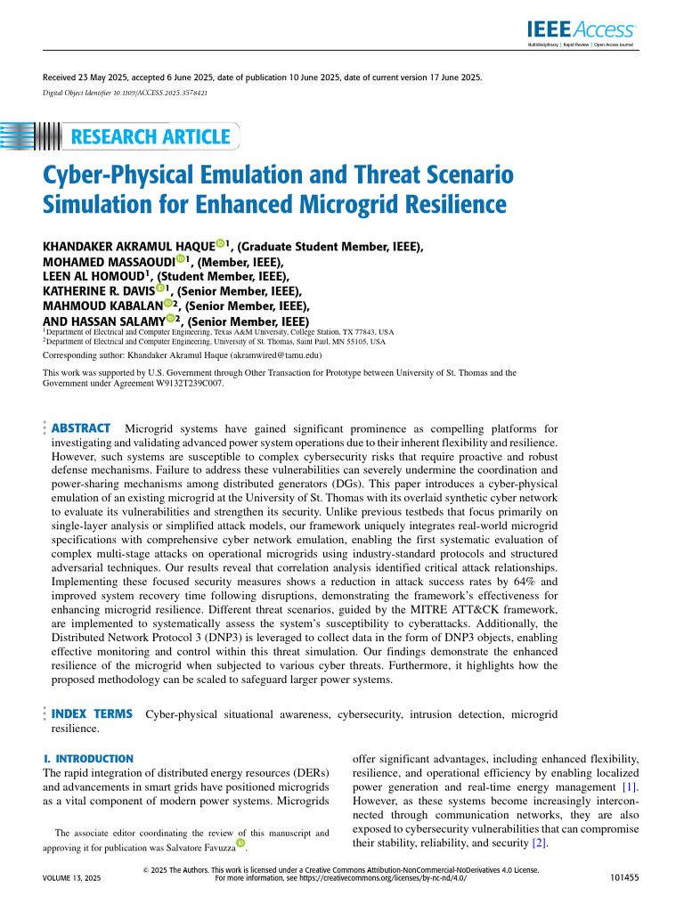 Cyber-Physical Threat Simulation for Microgrid Resilience | PDF ...