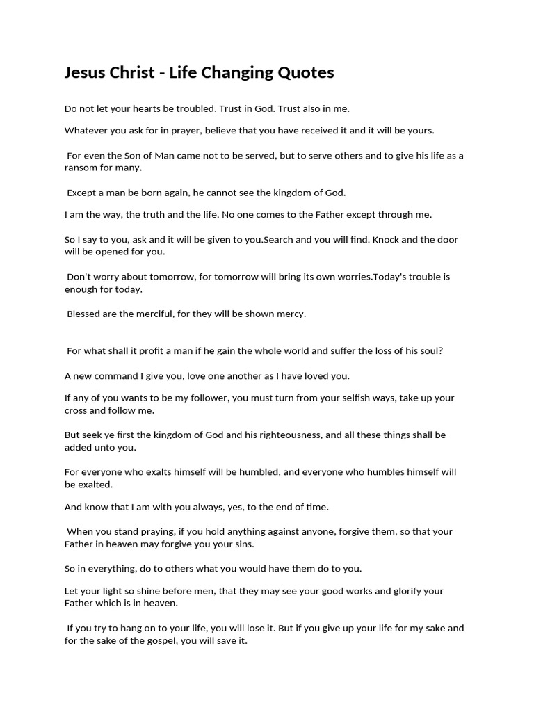 Life Changing Quotes of Jesus Christ | PDF