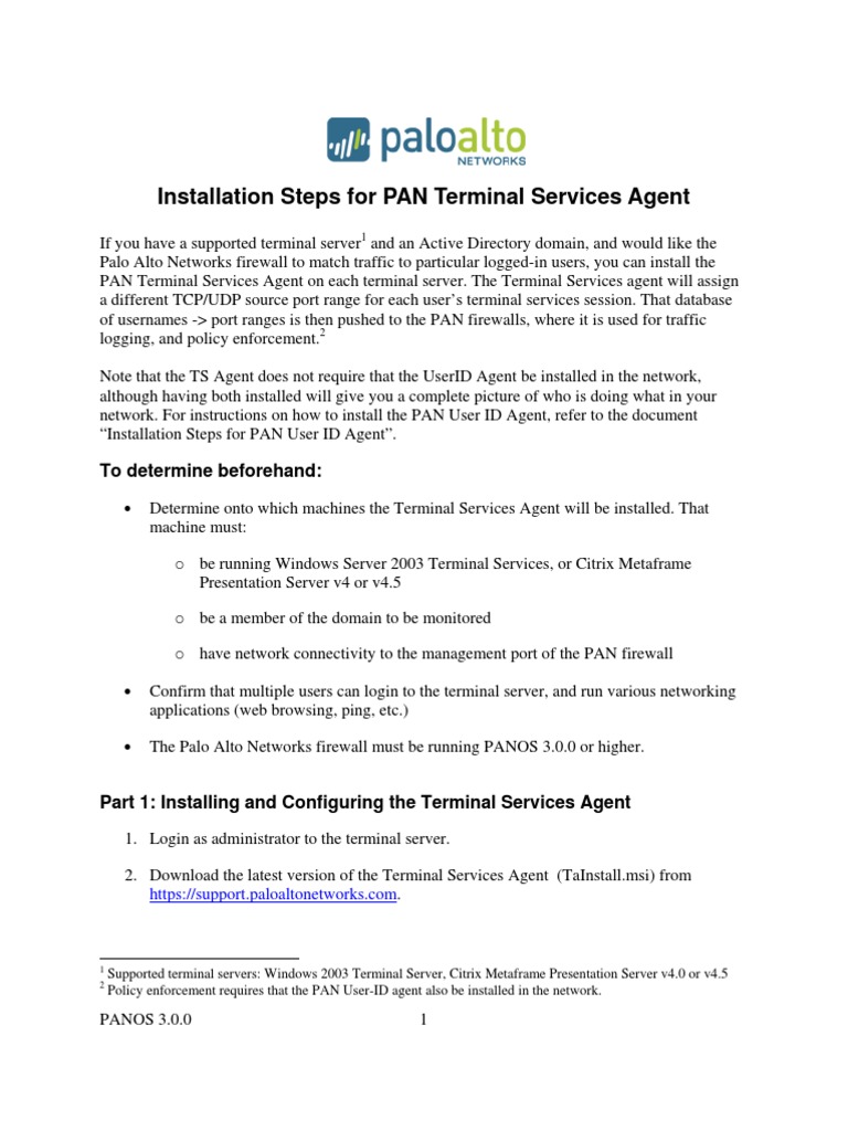 1 - PAN Terminal Server Agent Install Steps | PDF | Remote Desktop ...