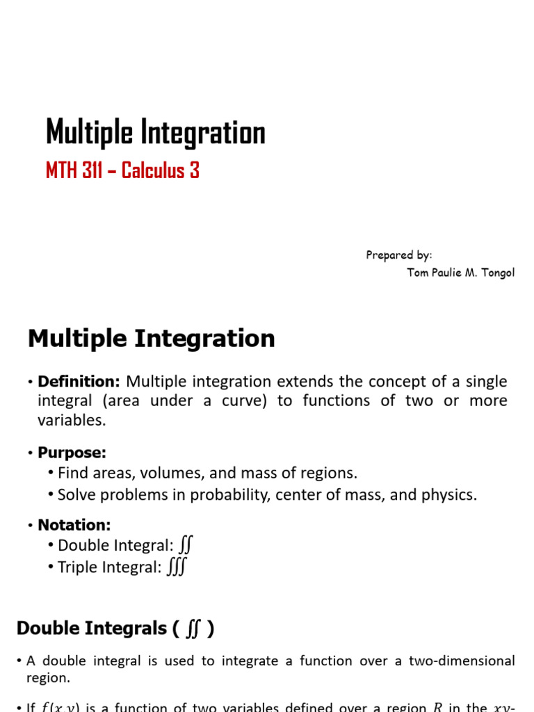 Topic 4 Multiple Integration | PDF | Integral | Function (Mathematics)