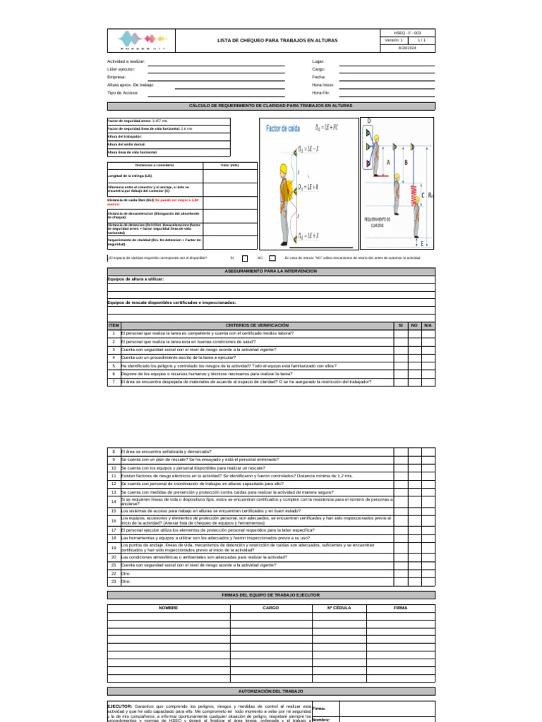 HSEQ - F - 087 Lista de Chequeo para Trabajos en Alturas V2 | PDF