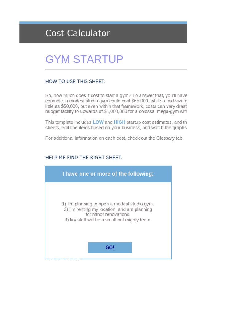 Gym Startup Cost Calculator Guide | PDF | Payroll | Fee