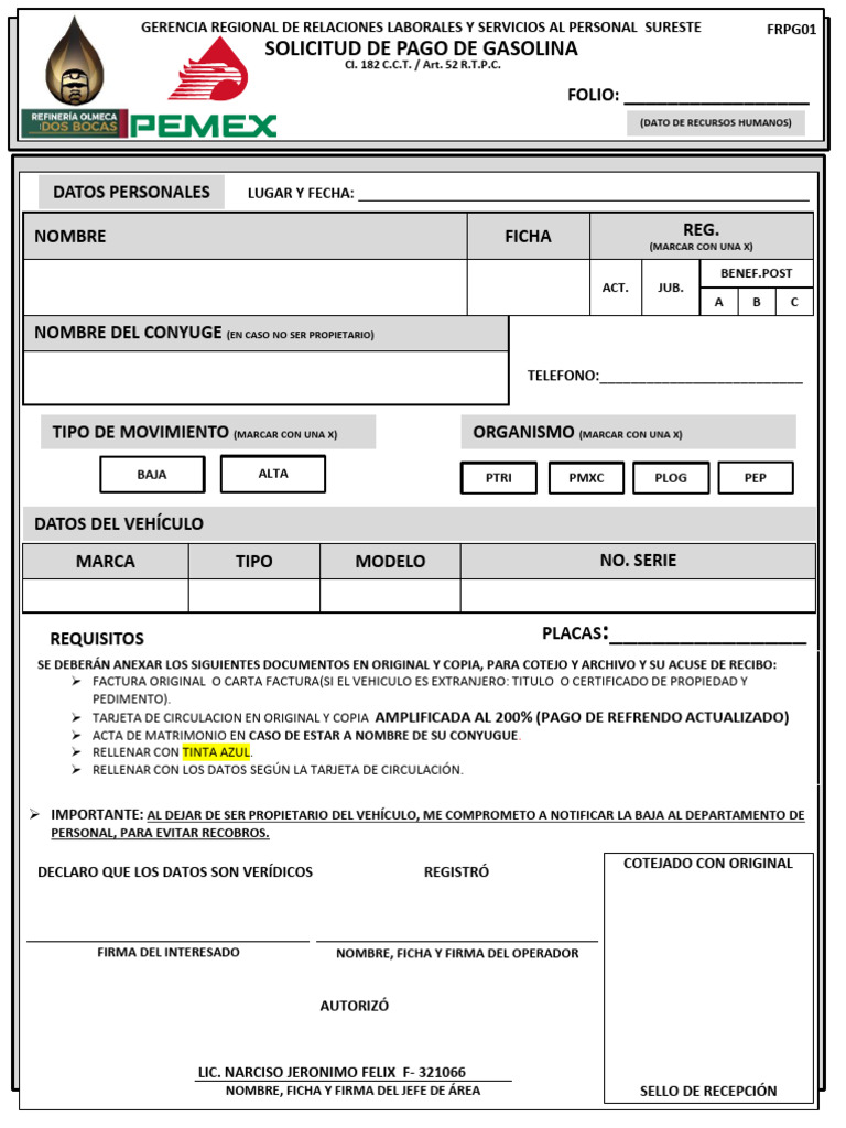 Solicitud de Pago de Gasolina y Requisitos | PDF