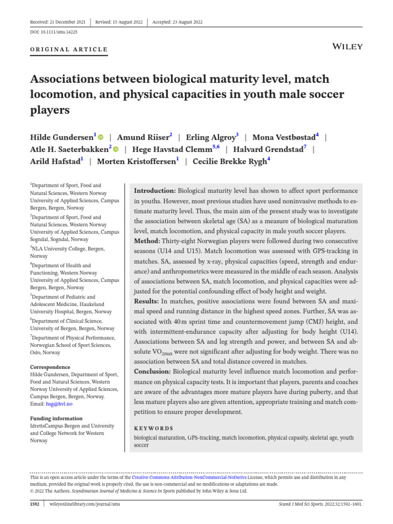 Biological Maturity and Soccer Performance | PDF | Standard Deviation