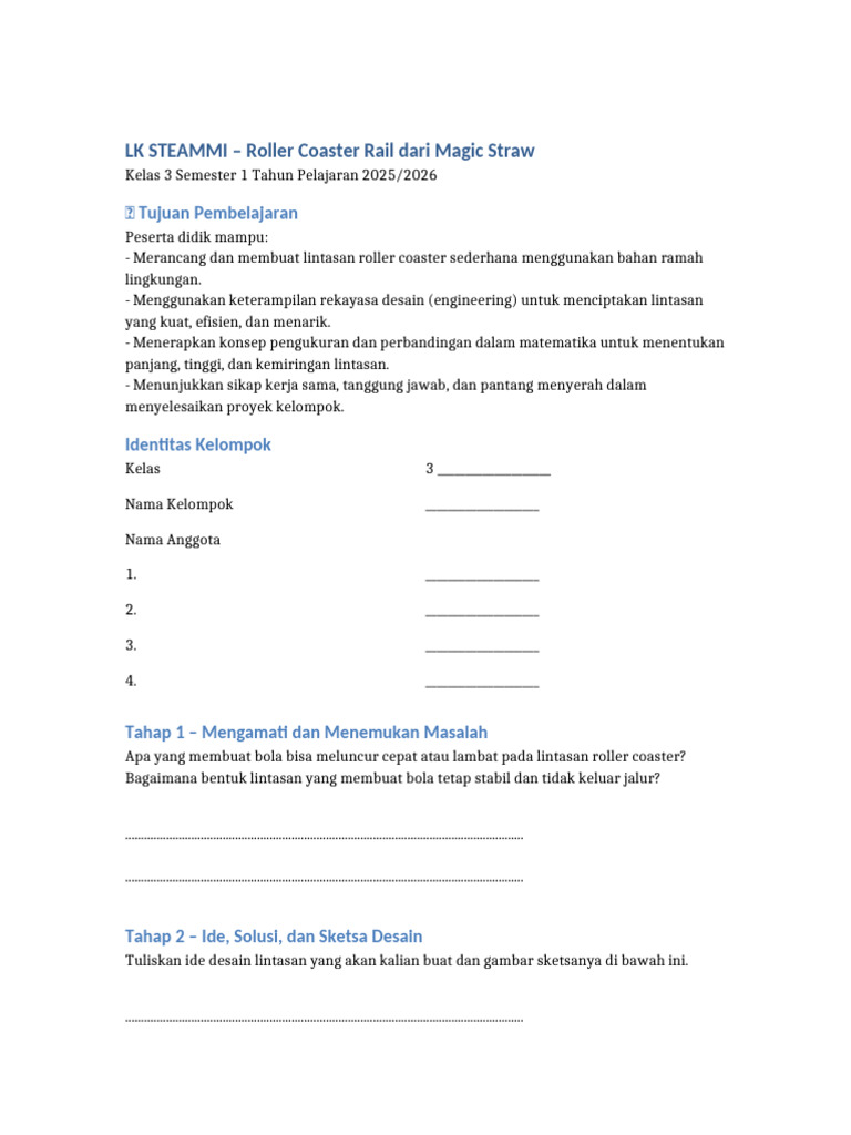 LKPD Roller Coaster Magic Straw | PDF