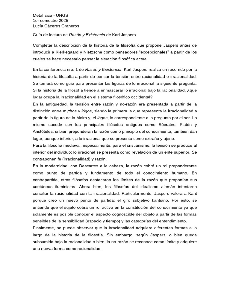 Guía de Lectura de Razón y Existencia de Karl Jaspers | PDF | Razón ...
