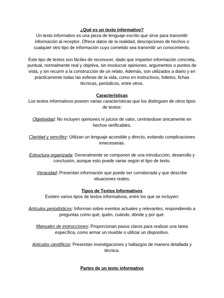 Características del Texto Informativo | PDF | Información | Publicación ...