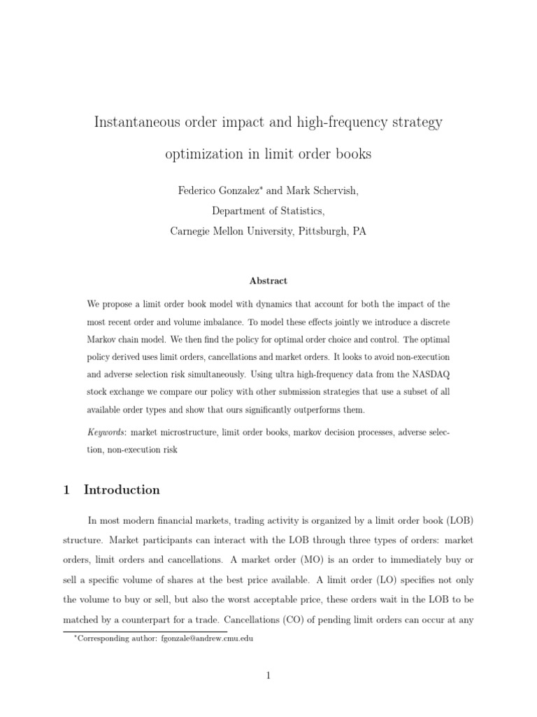 High-Frequency Trading in Limit Order Books | PDF | Markov Chain ...