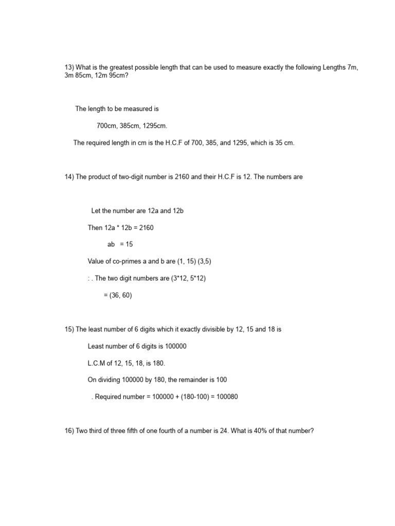 Math Problems on HCF, LCM, and Fractions | PDF | Discrete Mathematics ...